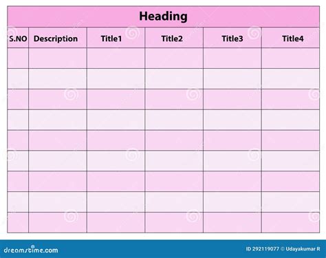 Table Layout 4 Different Pink Color Table Format Vector Creative Table Layout Time Table