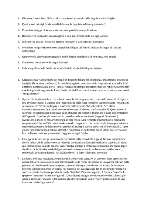 Domande In Preparazione Allesame Di Glottologia Esercizi Di