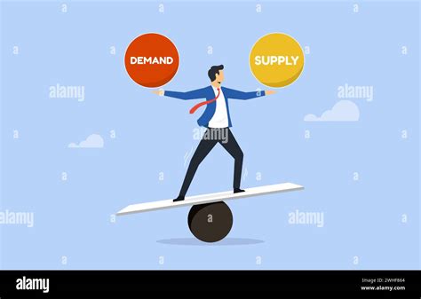 Businessman Balancing Between Supply And Demand On The Seesaw
