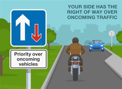 Safe Driving Tips And Traffic Regulation Rules Close Up Of British Priority Over Oncoming