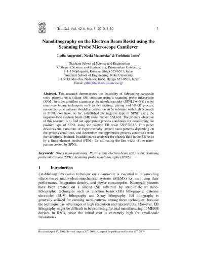 View Of Nanolithography On The Electron Beam Resist Using The Scanning Probe Microscope Cantilever