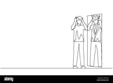Single One Line Drawing Narcissistic Businessman Looking At Mirror And