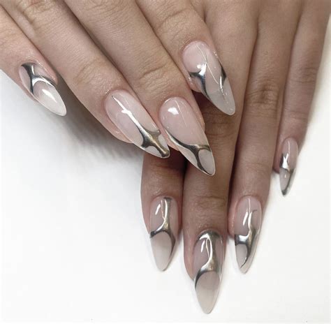 White Tip Acrylic Nails Metallic Nail Art Claw Nails Gel Nails