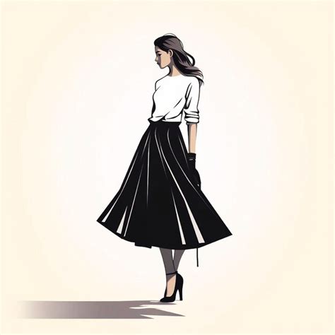 Premium AI Image Beauty Model In A Midi Skirt Simple Fashion SketchAI