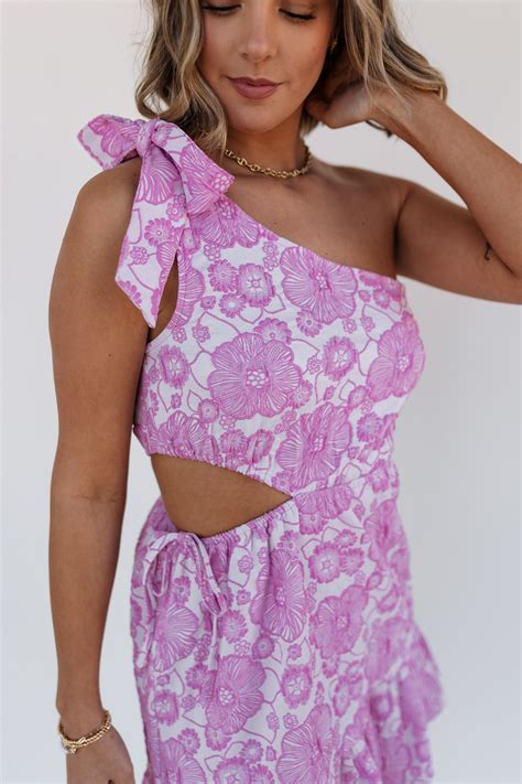 Laura Pink Floral One Shoulder Dress Lizard Thicket