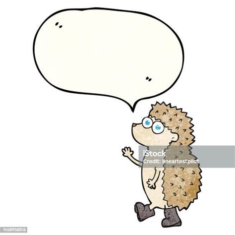 Cute Freehand Drawn Texture Speech Bubble Cartoon Hedgehog向量圖形及更多傳統圖片