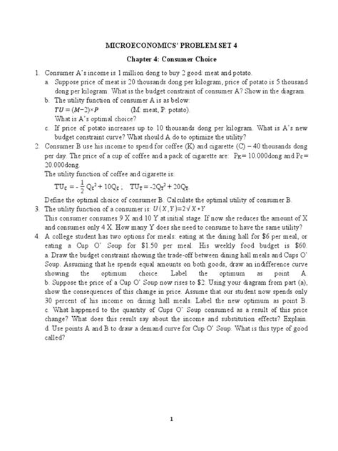 Microeconomics Problem Set 4 Pdf Marketing Utility