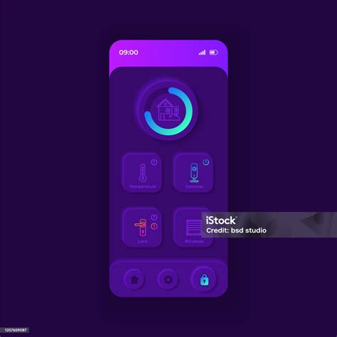 Aplikasi Rumah Otomatis Antarmuka Smartphone Vektor Template Tata Letak