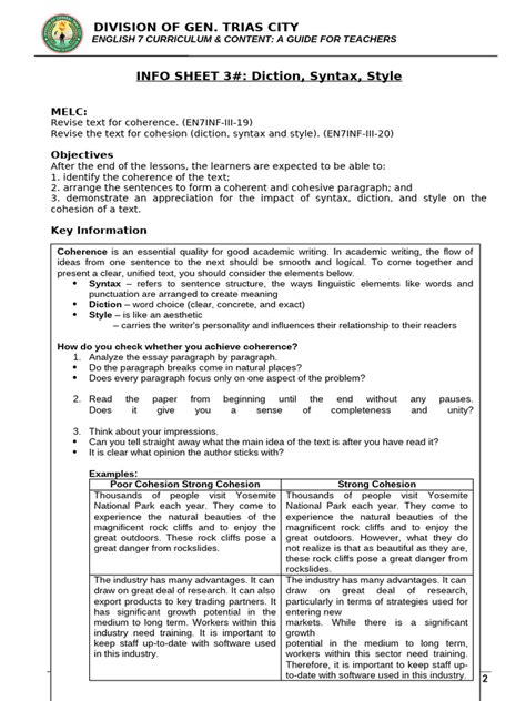 Info Sheet 3 Diction Syntax Style Pdf Syntax Human Communication