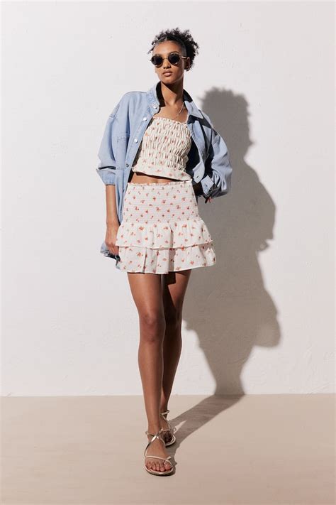 Smocked Waist Tiered Skirt Creamroses Ladies Handm Us