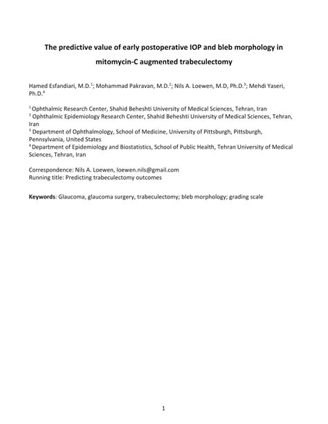 Pdf The Predictive Value Of Early Postoperative Iop And Bleb