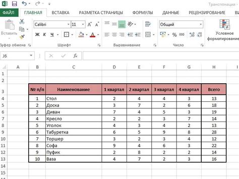 Как транспонировать данные Excel
