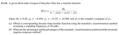 solved 11 14 a given third order lowpass chebyshev filter