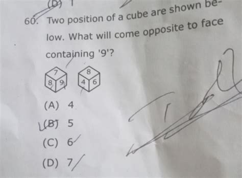 60 two position of a cube are shown below what will come opposite to fa