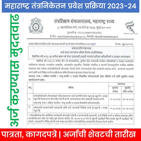 Maharashtra Polytechnic Admission 2023 परवशसठ मदतवढ पह सपरण