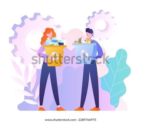 Garbage Sorting Concept Man Woman Containers Stock Vector Royalty Free 2289766975 Shutterstock