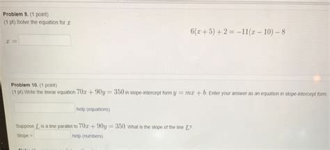 Solved Problem 9 1 Point 1 Pt Solve The Equation For X Chegg Com