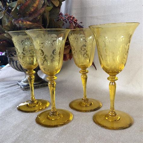 Set Of Antique 4 Signed Steuben Bristol Yellow Etsy Steuben Glass