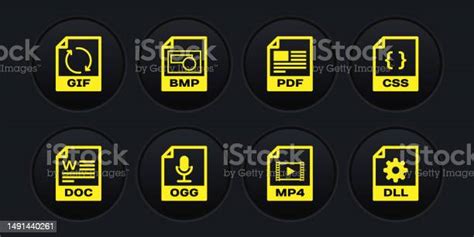 Set Doc File Document Css Ogg Mp4 Pdf And Bmp Icon Vector Stock