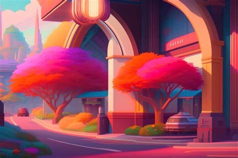 Premium Ai Image Synth Wave Landscape