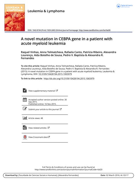 Pdf A Novel Mutation In Cebpa Gene In A Patient With Acute Myeloid