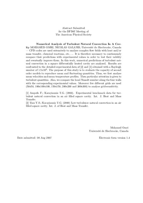 Pdf Numerical Analysis Of Turbulent Natural Convection In A Cavity