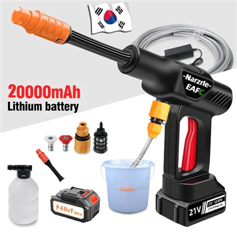 신제품 100bar 휴대용 전기 자동차 세차 건 300w 무선 고압 클리너 폼 다기능 노즐 세차 정원 스프레이 Aliexpress