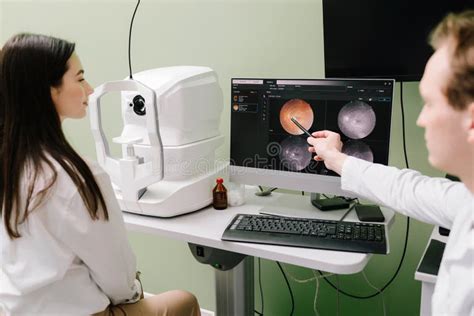 Oct Eye Scan Imaging At An Ophthalmology Clinic Girl Undergoes A Retina Exam Using Optical