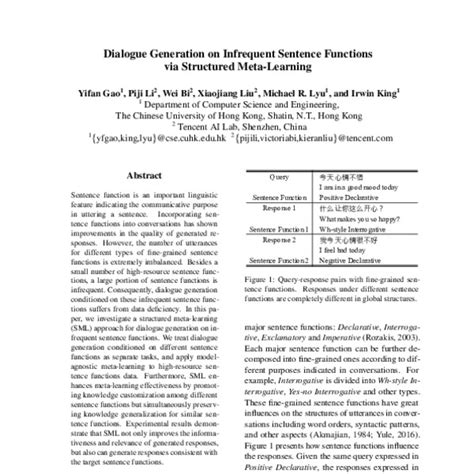 Dialogue Generation On Infrequent Sentence Functions Via Structured Meta Learning Acl Anthology
