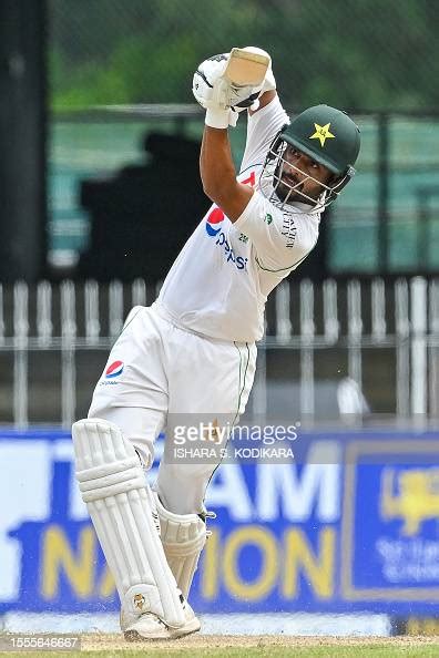 Pakistans Saud Shakeel Plays A Shot During The Third Day Of The