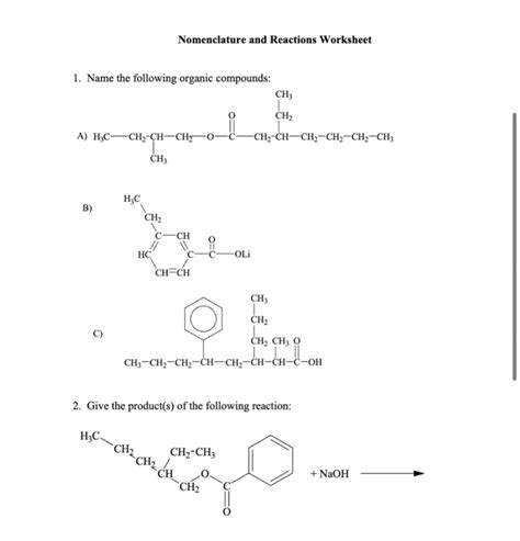 Solved Nomenclature And Reactions WorksheetName The Chegg