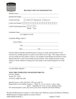 Fillable Online Recurring Credit Card Authorization Form Mhinsurance