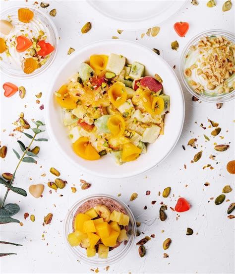 Premium Photo Plate Of Fresh Fruit Salad And Ice Cream With Jelly And