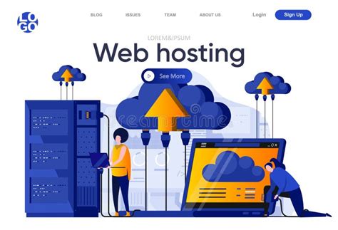 Web Hosting Flat Landing Page It Specialists Managing Server Equipment Vector Illustration