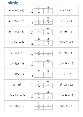 Expanding Quadratic Expressions Match Up Teaching Resources