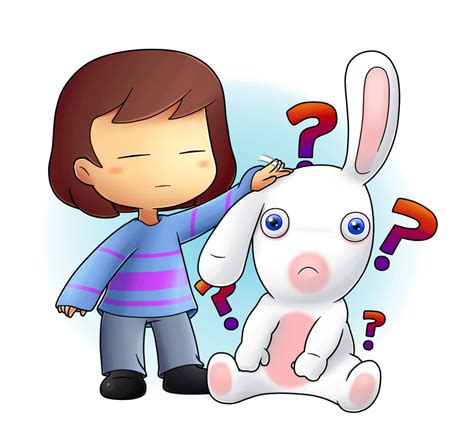 Safebooru Androgynous Artist Request Blue Eyes Brown Hair Crossover Frisk Undertale Rabbid