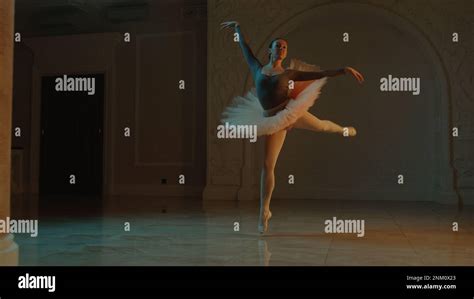 Cinematic Shot Of Graceful Female Ballet Dancer On Choreography