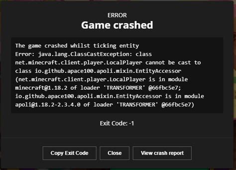 Crash Issue Exit Code 1 Rminecraftjava