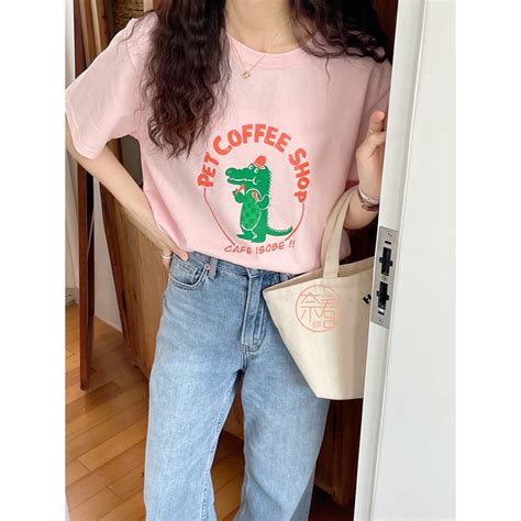 奈看服飾現貨 180g棉有磅數親膚的可愛精小鰐魚卡通tee 短袖t恤 寬鬆版 蝦皮購物