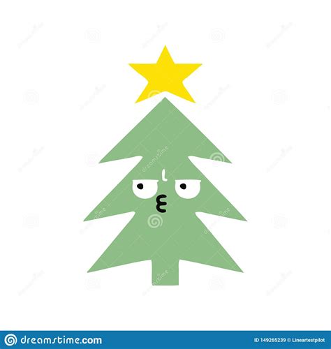 rvore De Natal Retro Dos Desenhos Animados Da Cor Lisa Ilustração do