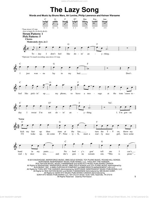Print And Download The Lazy Song Sheet Music Sheet Music