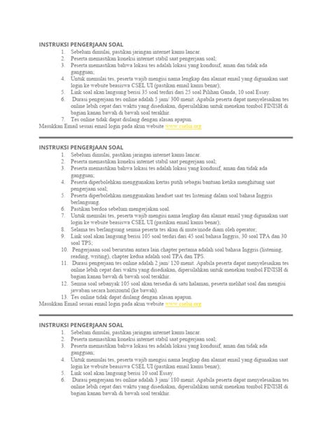 Instruksi Pengerjaan Soal Csel Ui Pdf