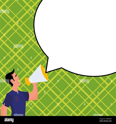 man holding megaphone in hand and presenting important information big