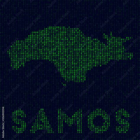 Digital Samos Logo Island Symbol In Hacker Style Binary Code Map Of