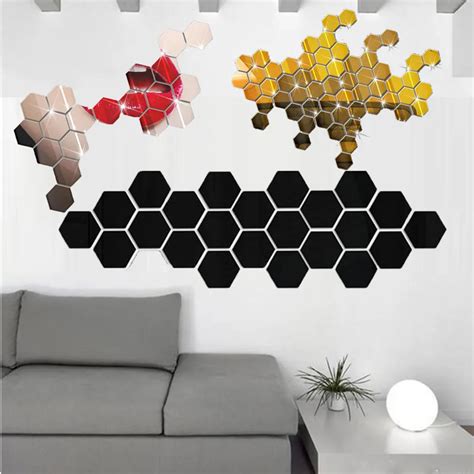 12pcsset Hexagon Acrylic Mirror Wall Stickers Diy Art Wall Decor