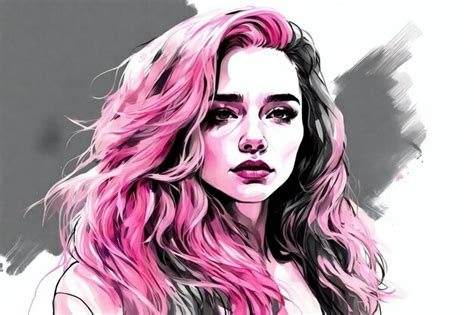 Premium Photo Portrait Of A Beautiful Girl With Pink Hair Handdrawn