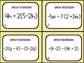 Simplifying Expressions Combine Like Term With Distribution Task Cards Q