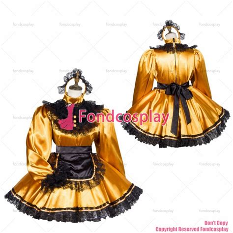 Fondcosplay Adult Sexy Cross Dressing Sissy Maid Gold Satin Dress