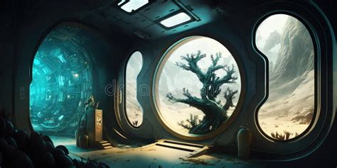 Futuristic Interior Of Spaceship Inside Of Hallway Stock Illustration