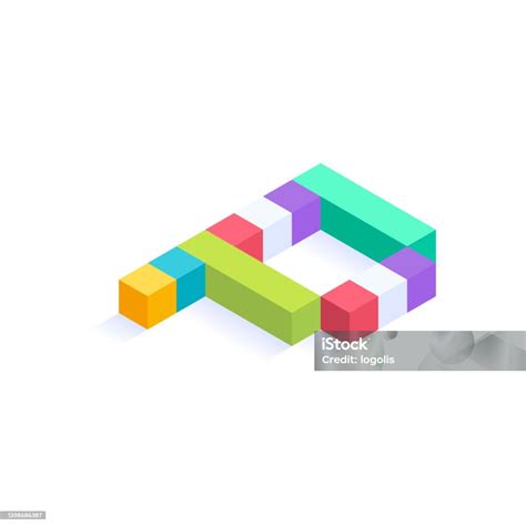 문자 P 아이소메트릭 컬러풀 큐브 3d 디자인 흰색 배경에 격리 된 입체 문자 벡터 일러스트레이션 컴퓨터 글자에 대한 스톡 벡터